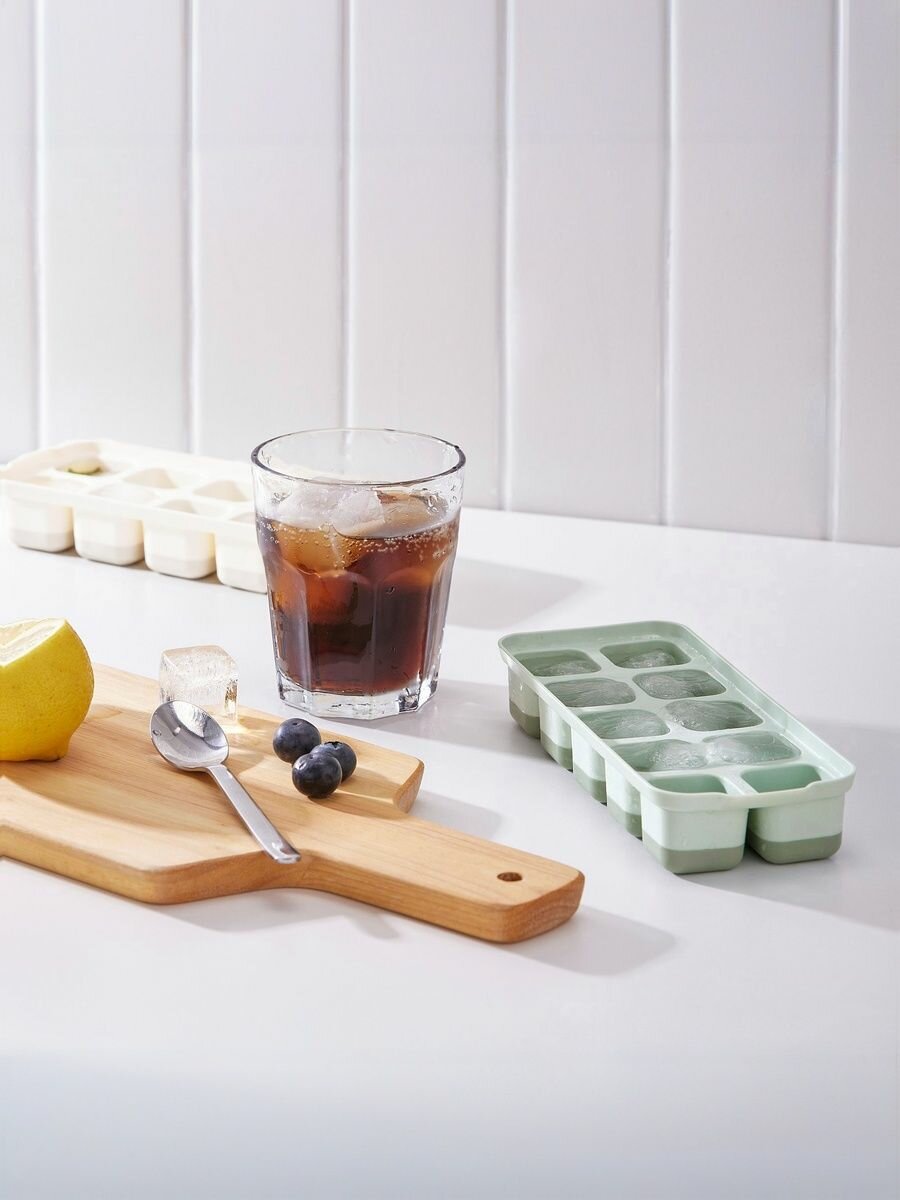 Форма для льда IKEA, 10 ячеек, с крышкой, светло-зеленый/бежевый цвет, 2шт — фото 1