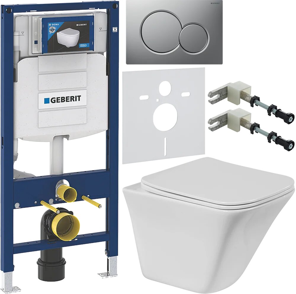 Комплект Унитаз подвесной BelBagno Marmi / Крышка с микролифтом / Инсталляция Geberit Duofix UP 320 111.300.00.5, Кнопка Sigma лакированная, матовый хром, Крепления к стене