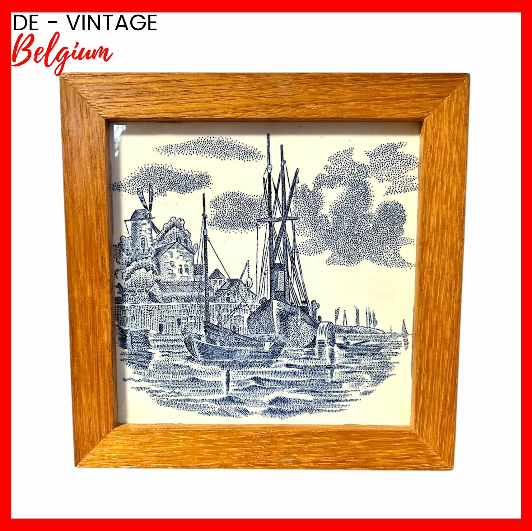 Изразец керамический Причал, винтаж. Бельгия