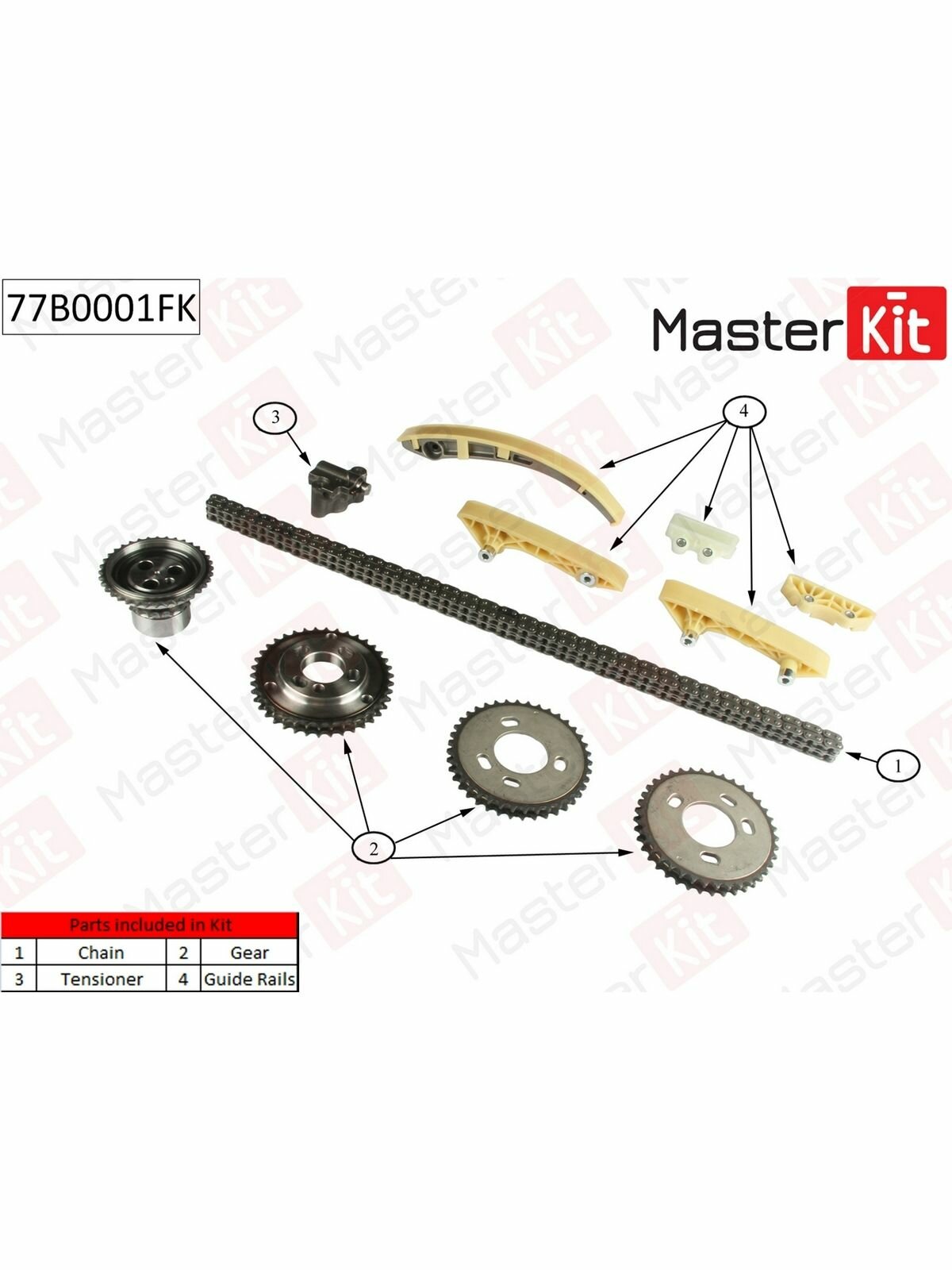 Комплект цепи ГРМ для а/м FORD Transit, Mondeo / Форд Транзит, Мондео, MASTERKIT 77B0001FK