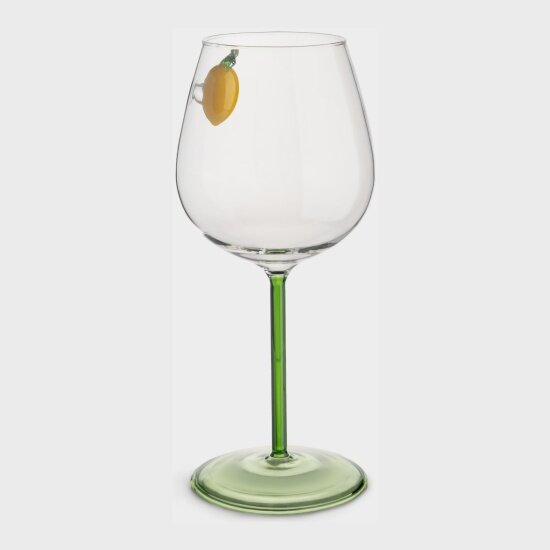 Бокал для вина Anna Lafarg Lemon 550 мл, стекло, зеленая ножка, Лимон (ANLAF-QL25-2)