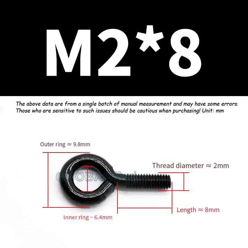 Черные железные крючки с проушиной M2 M3 M4 M5 M6 M8 10Pcs M4x16