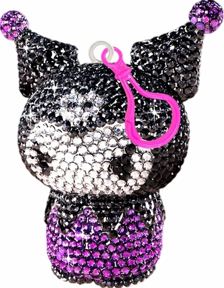 Алмазный брелок "Куроми-зайка" своими руками, набор для детского творчества из страз, алмазная мозаика-брелок для девочки