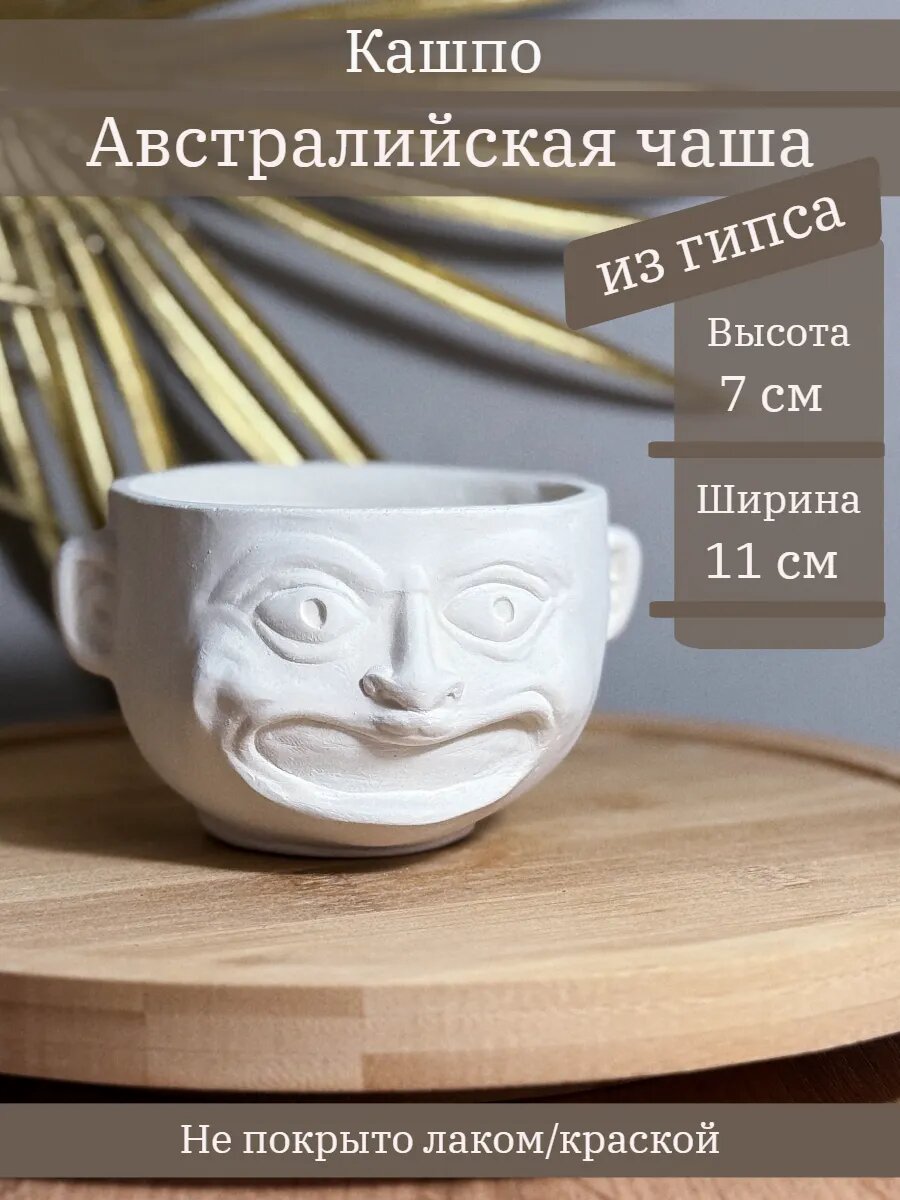 Кашпо Австралийская Чаша, 7х11 см, из гипса, ручная работа, без окрашивания