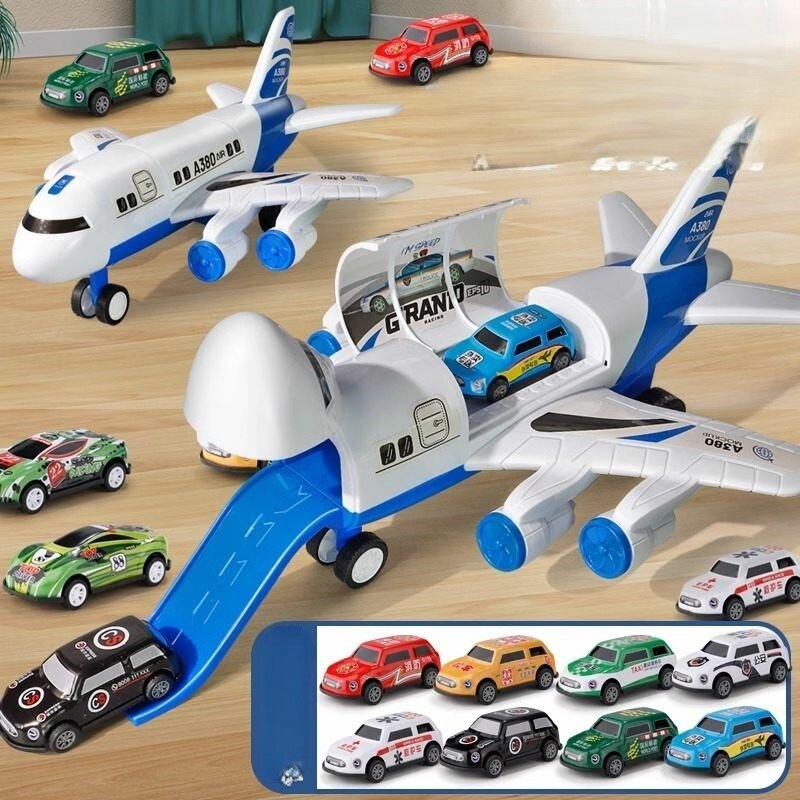 Грузовой самолёт с 8 металлическими машинками для мальчиков и девочек инерционная игрушка, идеальный подарок на день рождения или 1 июня