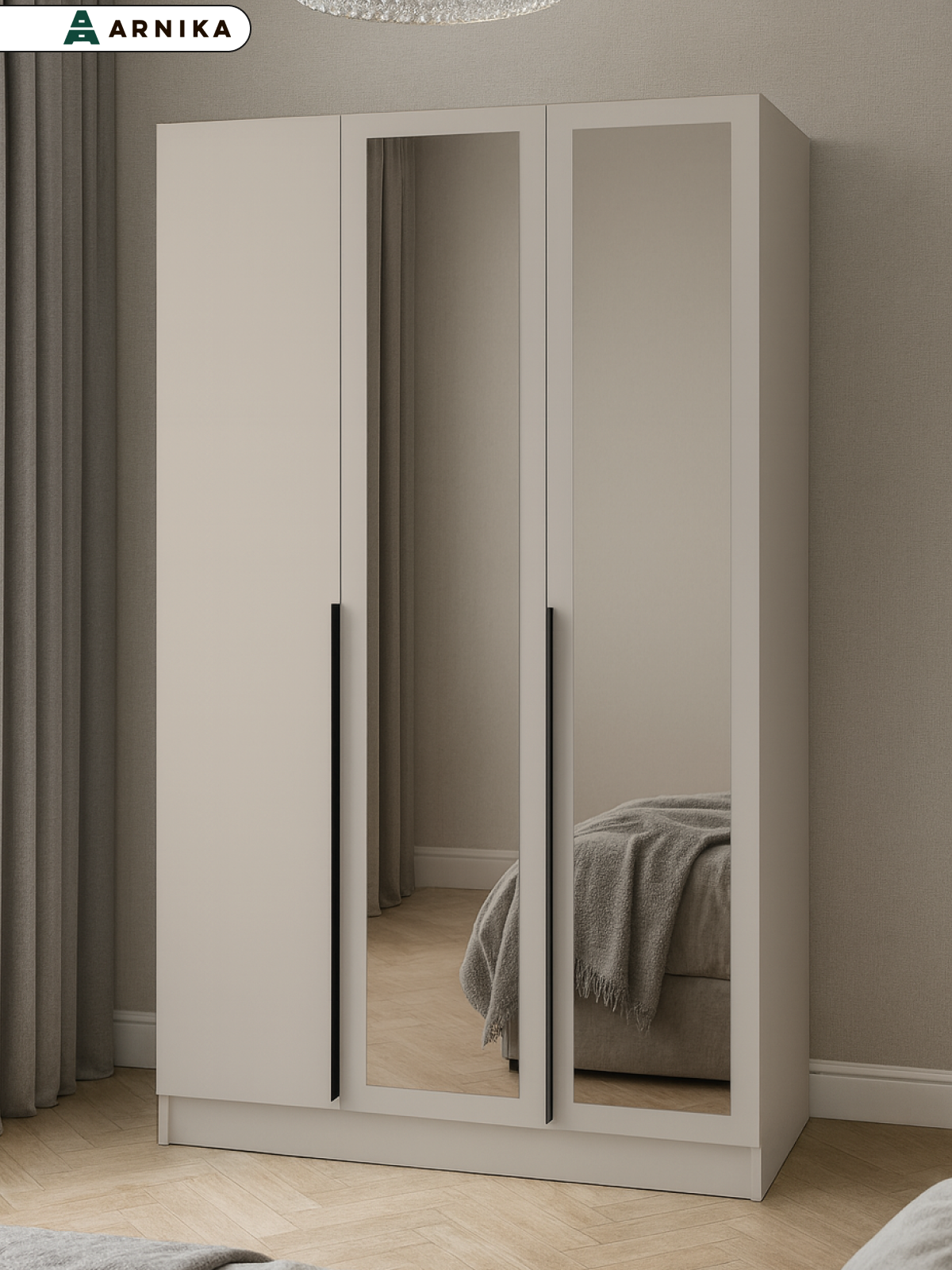 Шкаф ARNIKA Мадрид, с зеркалом, ЛДСП, бежевый, распашные двери, 120 см x 230 см x 54 см