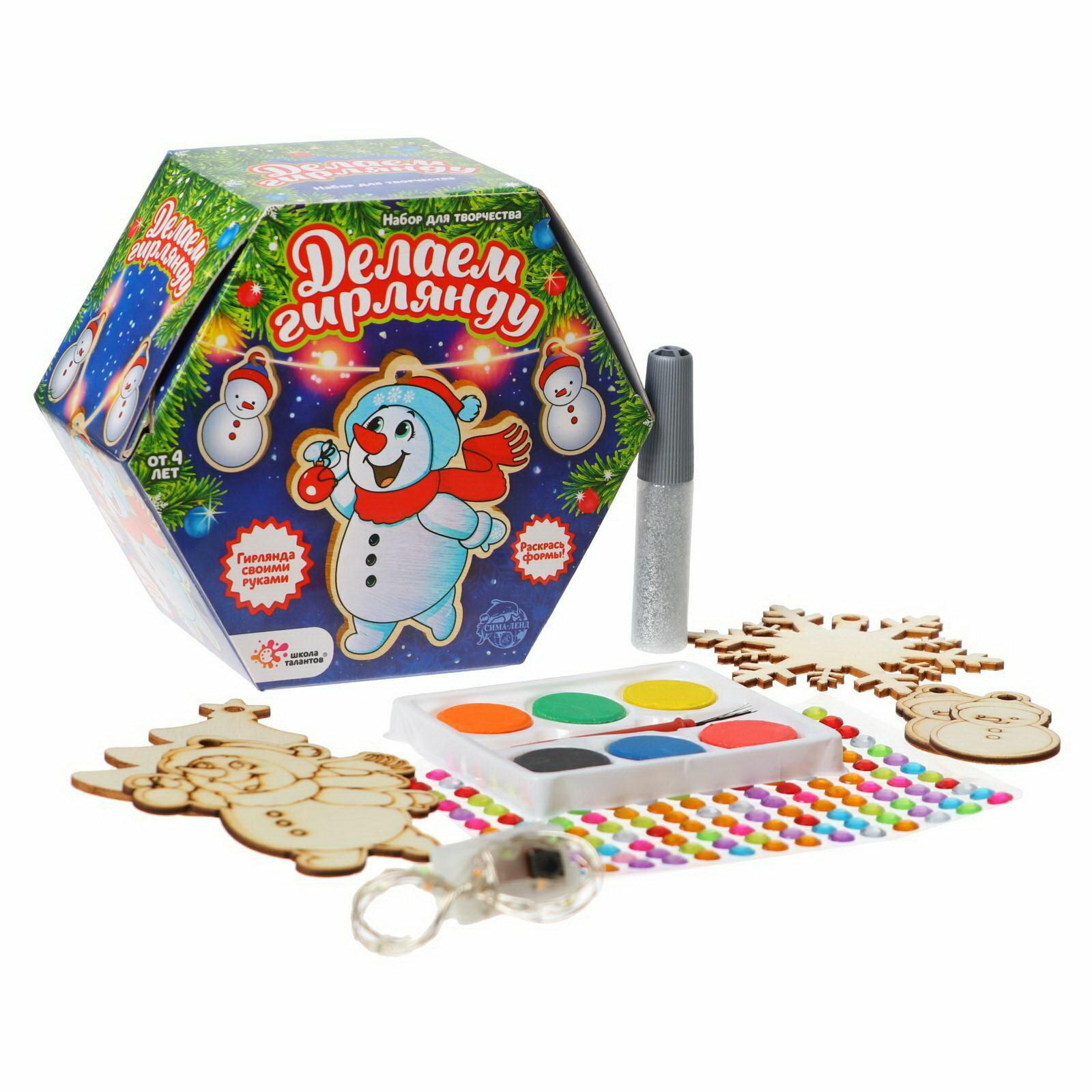 Новогодний набор для творчества "Гирлянда. Снеговички", роспись