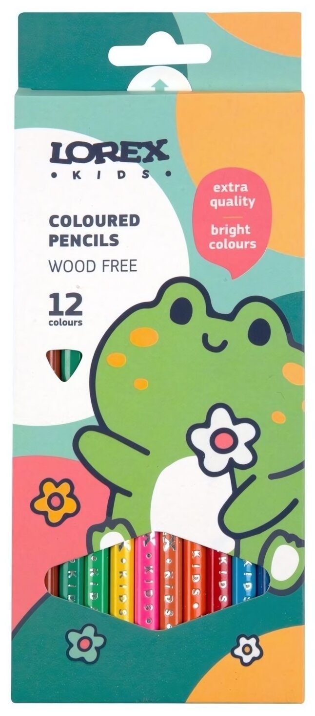 Карандаши цветные пластиковые 12 цветов "Kids", трехгранный корпус, картонная упаковка