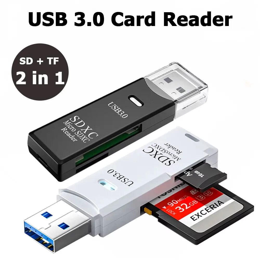 Белый кардридер USB 2.0 для SD/TF карт 512Гб
