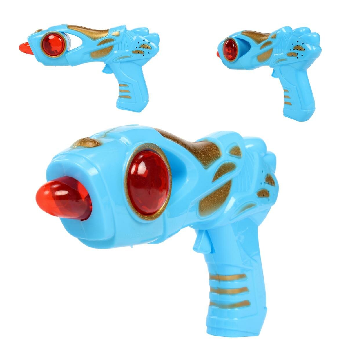 Игрушечный пистолет 20см, голубой с золотыми элементами, свет/звук