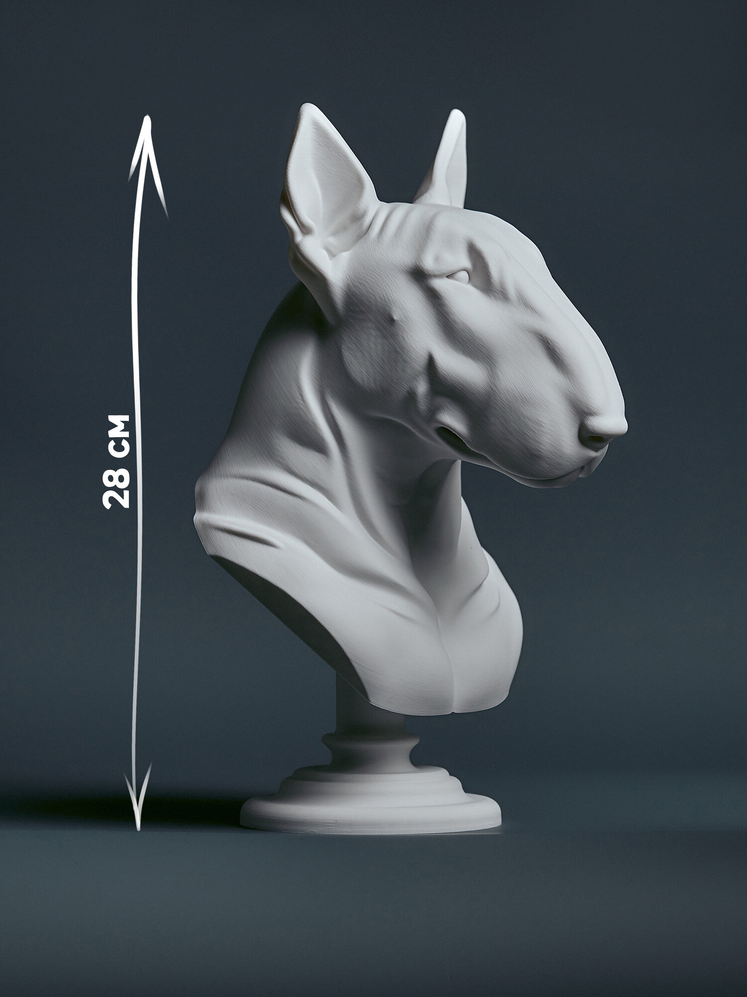 Статуэтка бюст собаки (Бультерьер). Декоративная фигурка для интерьера. 28 см