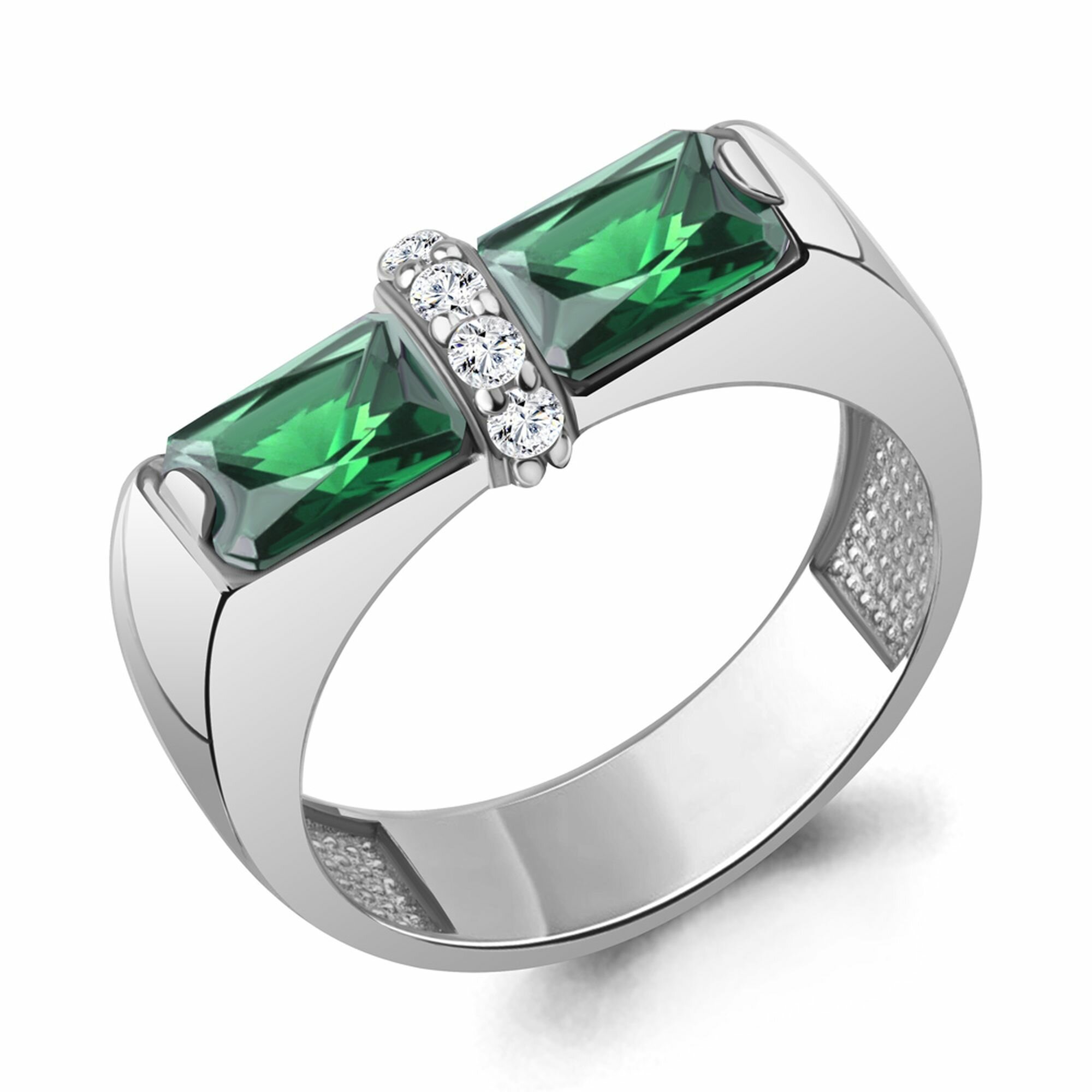 Кольцо, серебро, 925 проба, родирование, фианит, изумруд синтетический