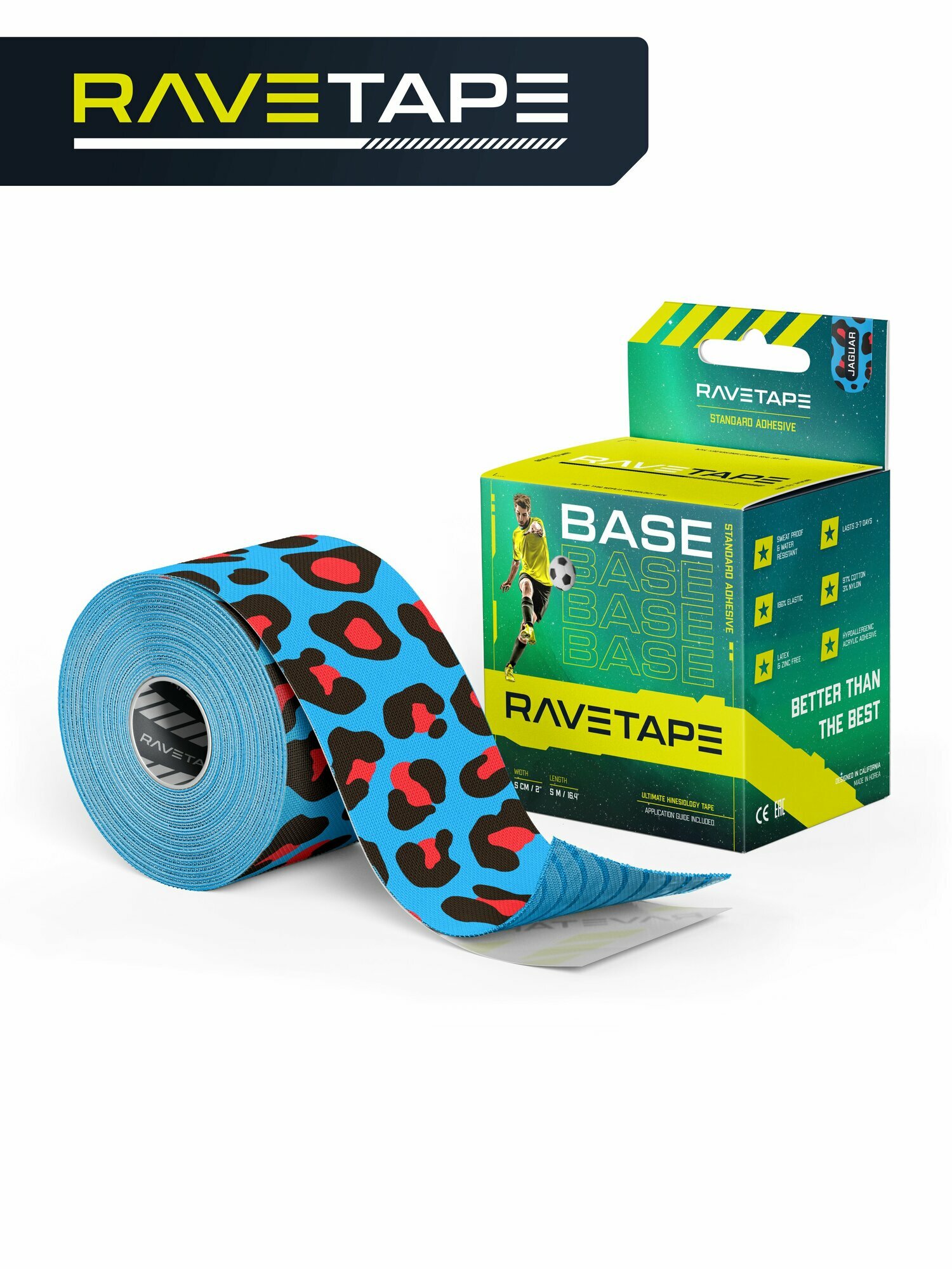 RaveTape BASE Jaguar, 5м х 5см, кинезио тейп