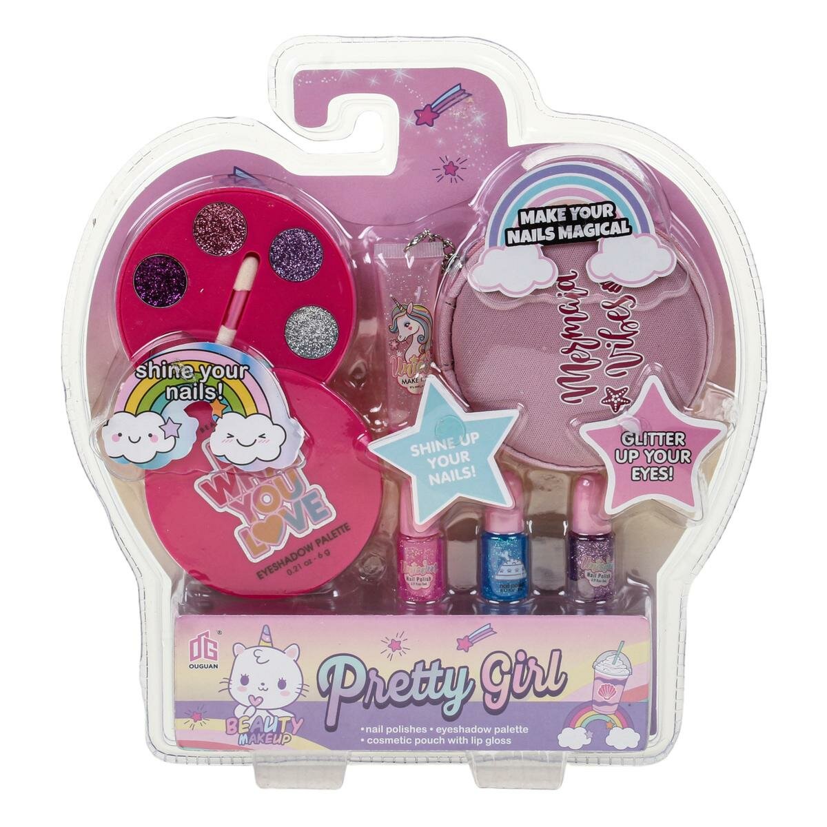 Набор детской косметики в косметичке "Mermaid Vibes", 6 теней, 3 лака, блеск для губ