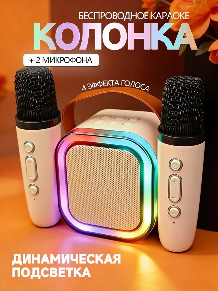 Колонка караоке с микрофонами подарок/Детская караоке система с двумя беспроводными микрофонами и колонкой