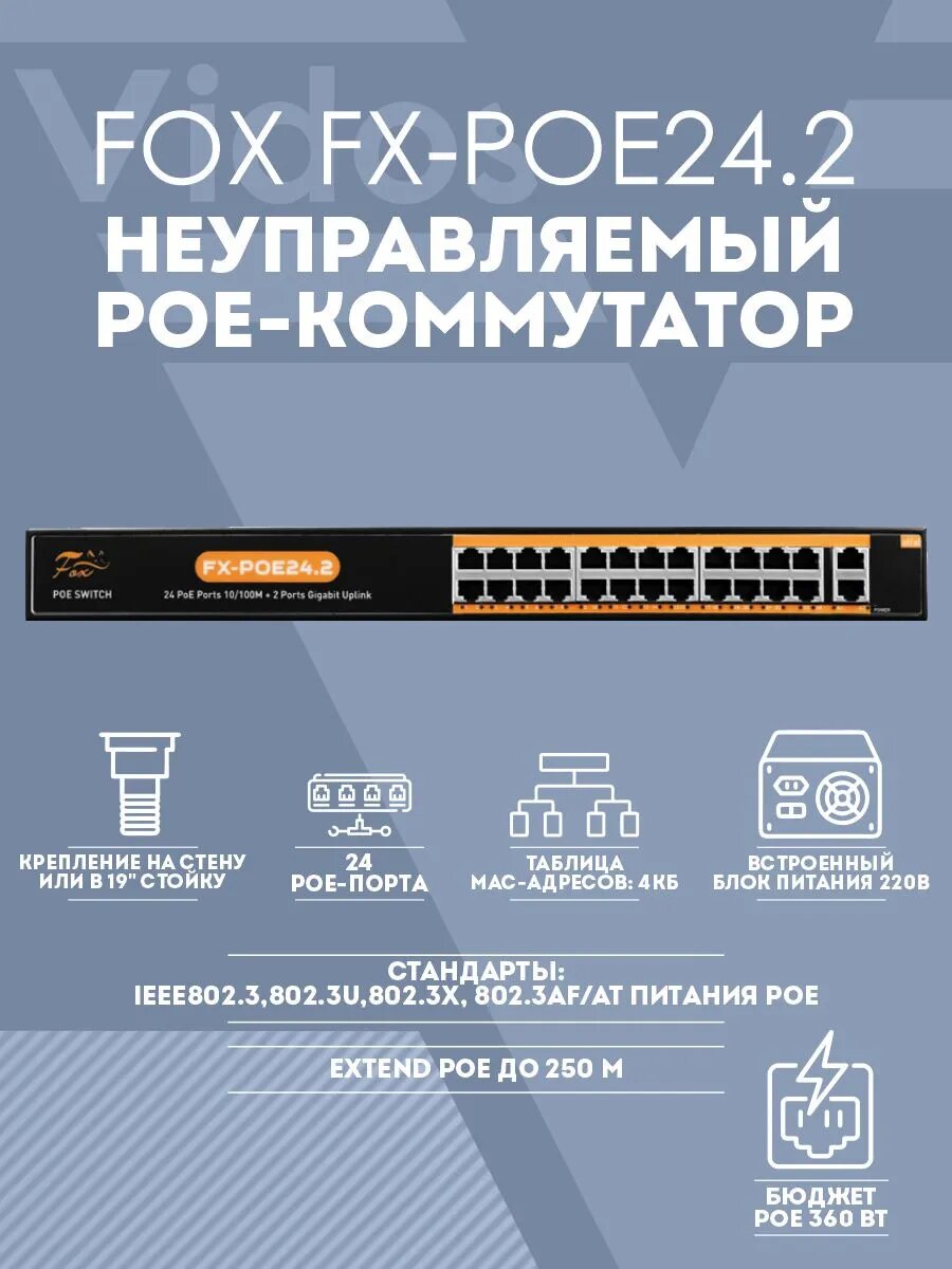 Сетевой коммутатор для видеонаблюдения FX-POE24.2