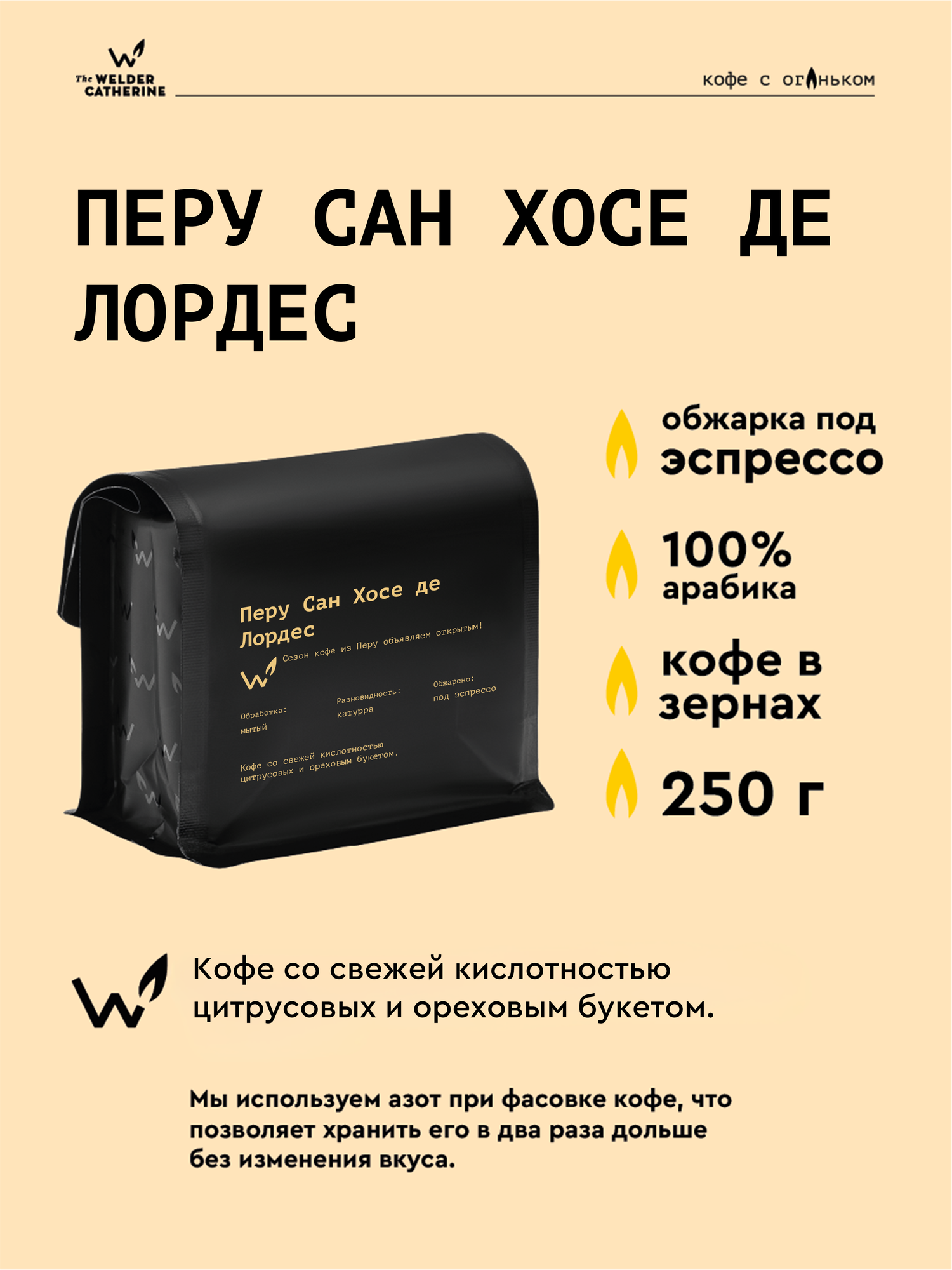 Кофе в зернах Сварщица Екатерина "Перу Сан Хосе де Лордес" под эспрессо - 250 гр