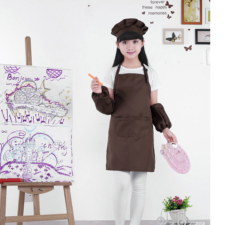 Детский фартук для рисования в корейском стиле с защитными рукавами, рекламный набор для рисования с индивидуальным мультяшным дизайном, набор поварских колпаков для детского сада, фартук с обратной застежкой.