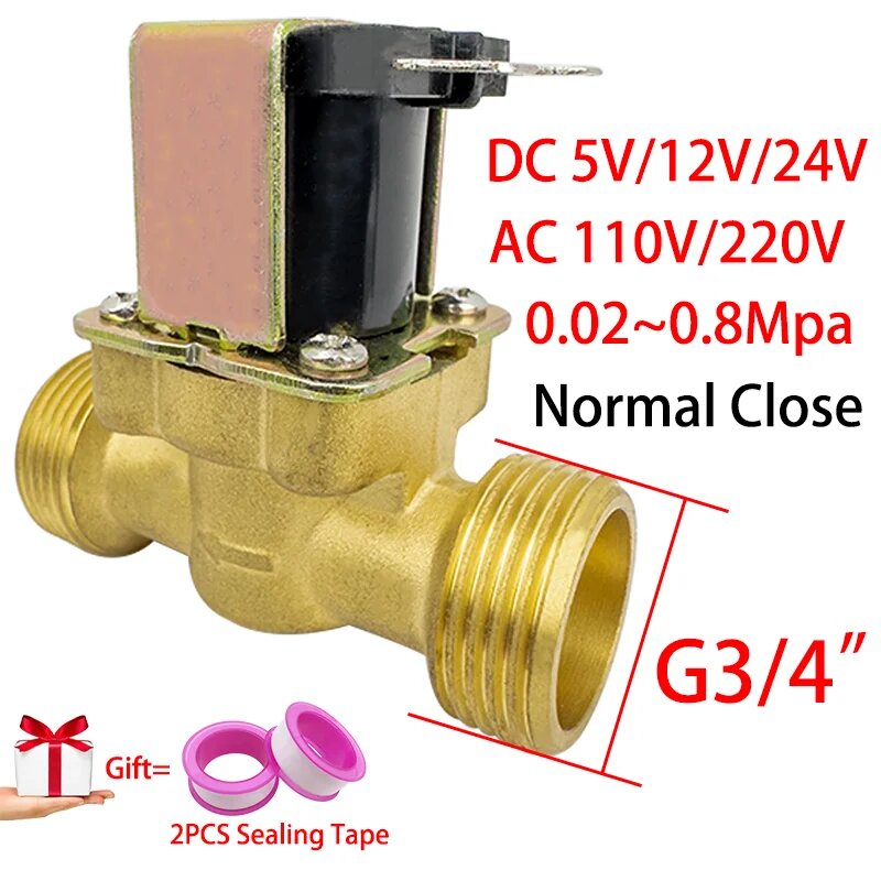 Электромагнитный клапан для воды G3/4 110/220В 5/12/24В DC 12V
