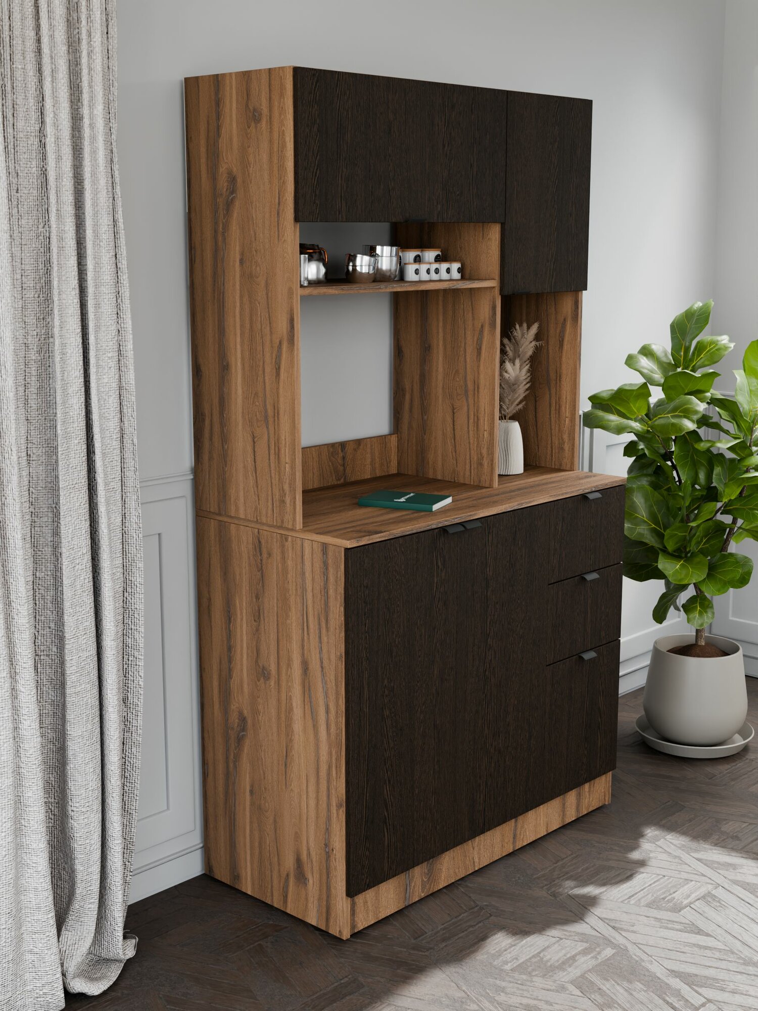 Изумлит Буфет Вилладж 100*180.4*48.7 см (ШхВхГ), дуб крафт табачный-венге