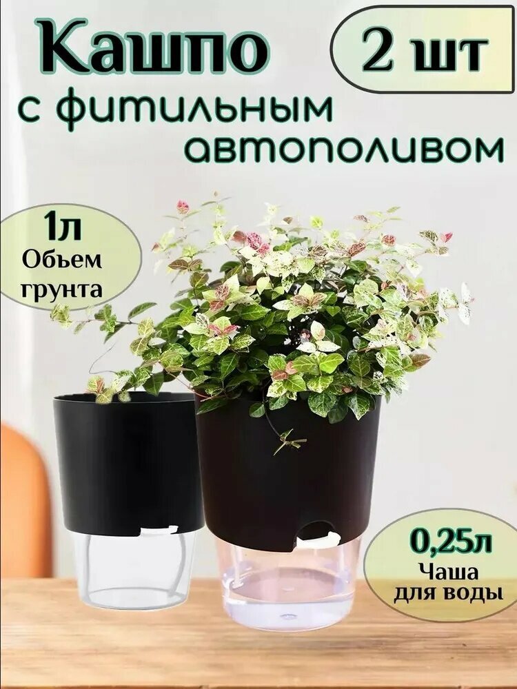 Каскад для цветов 1 л, 15.3 см, 2 шт, цвет черный