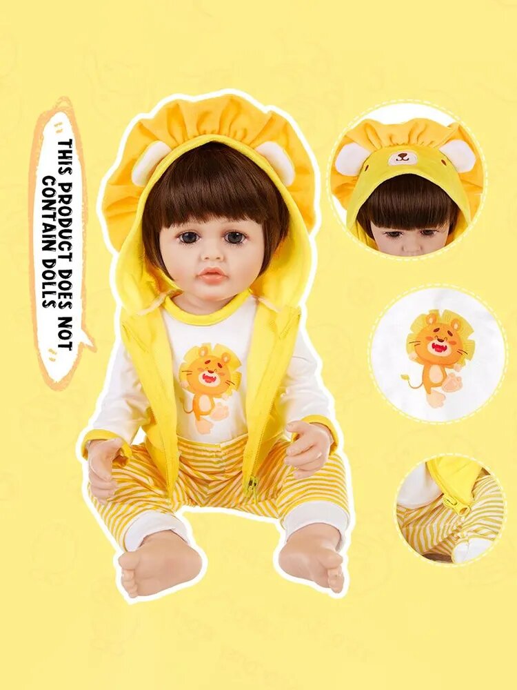 Одежда для куклы Реборн желтого цвета, комплект из 4 предметов: куртка, кофта, штаны, шапка — фото 1
