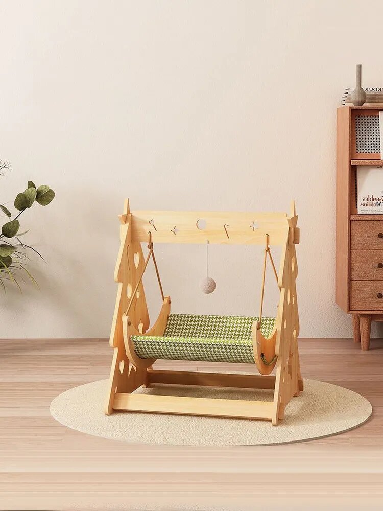 Гамак для кошек напольный, деревянный каркас с подвесной конструкцией, комфортное место для отдыха