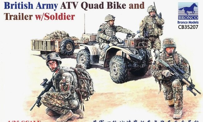 CB35207 Bronco Models Квадроцикл British Army ATV Quad Bike and Trailer w/Soldier 1/35