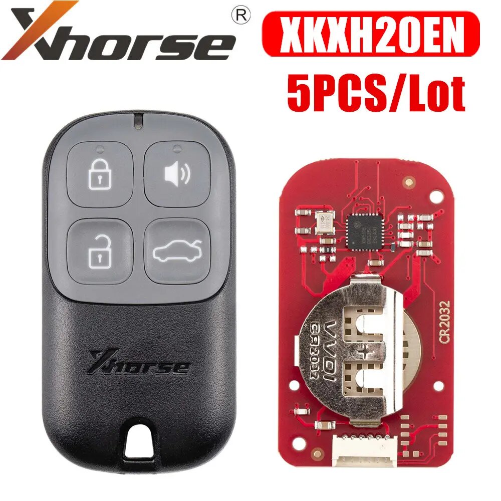 Xhorse XKXH20EN Гаражный дистанционный ключ 2-го поколения, черный цвет, 4 кнопки, 5 шт./лот