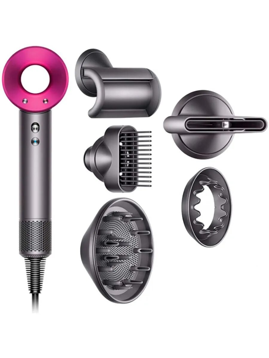 Фен Dyson Supersonic HD07, 1600 Вт, ионизация, контроль температуры, Iron/Fuchsia