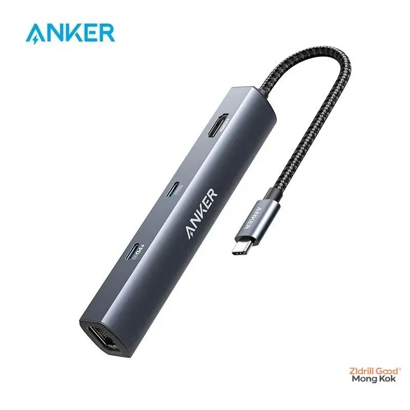 Anker USB-концентратор с HDMI, USB 3.0 и USB Type-C серый для подключения к ноутбукам