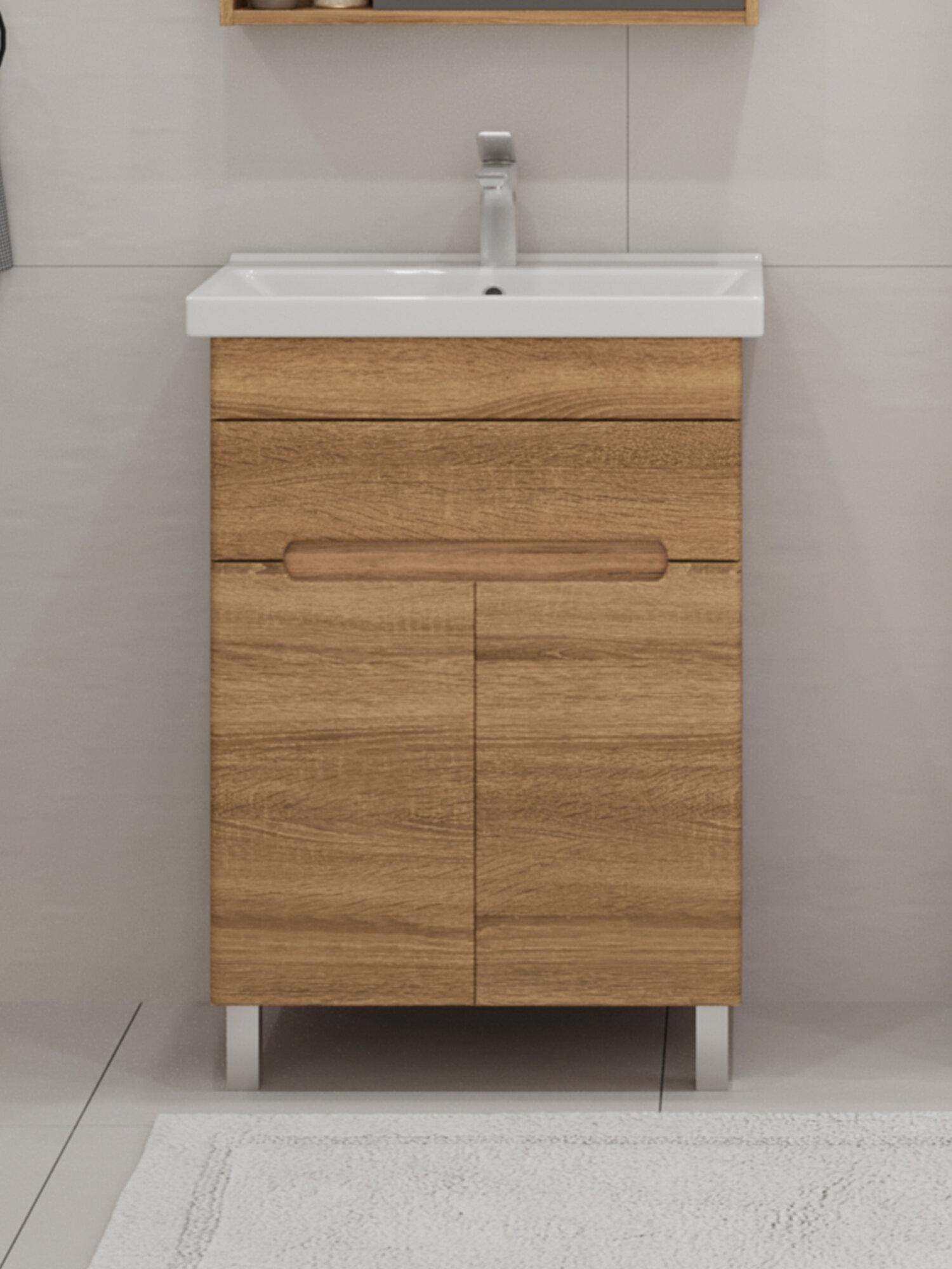 Тумба напольная SanStar Модена 60 с раковиной Фест 60 (комплект) для ванной комнаты, Gold Craft