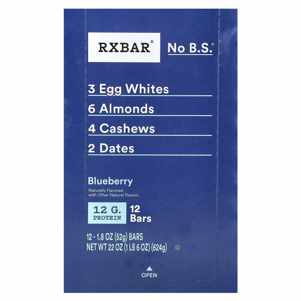 RXBAR, Протеиновый батончик, голубика, 12 батончиков, 52 г (1,8 унции)
