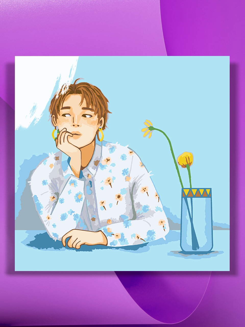 Картина по номерам на холсте BTS Чимин с цветочками, 40 х 40 см