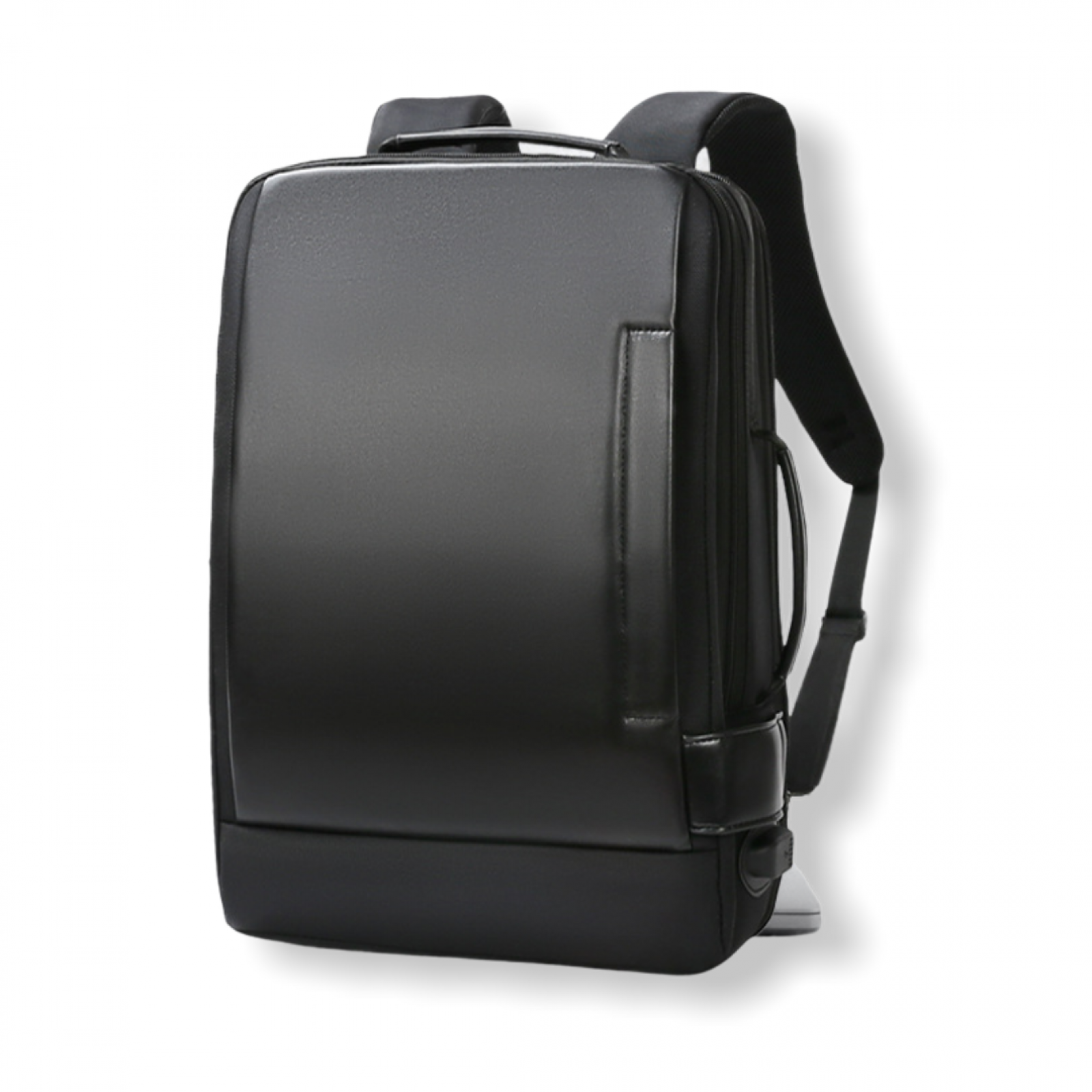 Рюкзак-сумка MyPads Premium M159-652 из натуральной коровьей кожи с USB-портом черный для ноутбуков 14-16 дюймов