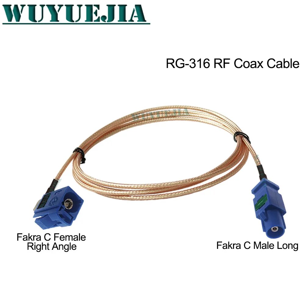Синий коаксиальный кабель Fakra C male-female 50 Ом RG316 WUYUEJIA 5M, Fakra CML toFak CF90