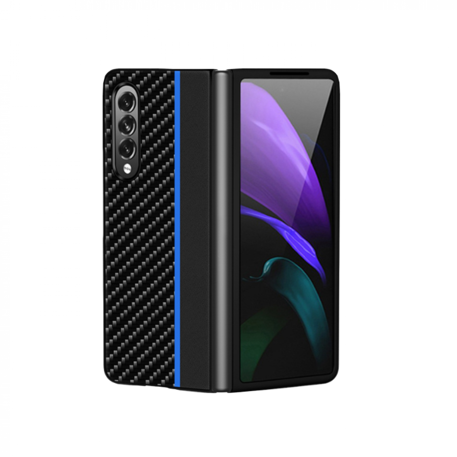 Чехол панель-бампер Чехол. ру для Samsung Galaxy Z Fold 3 из прочного пластика с матовой отделкой под карбон и кожаной вставкой