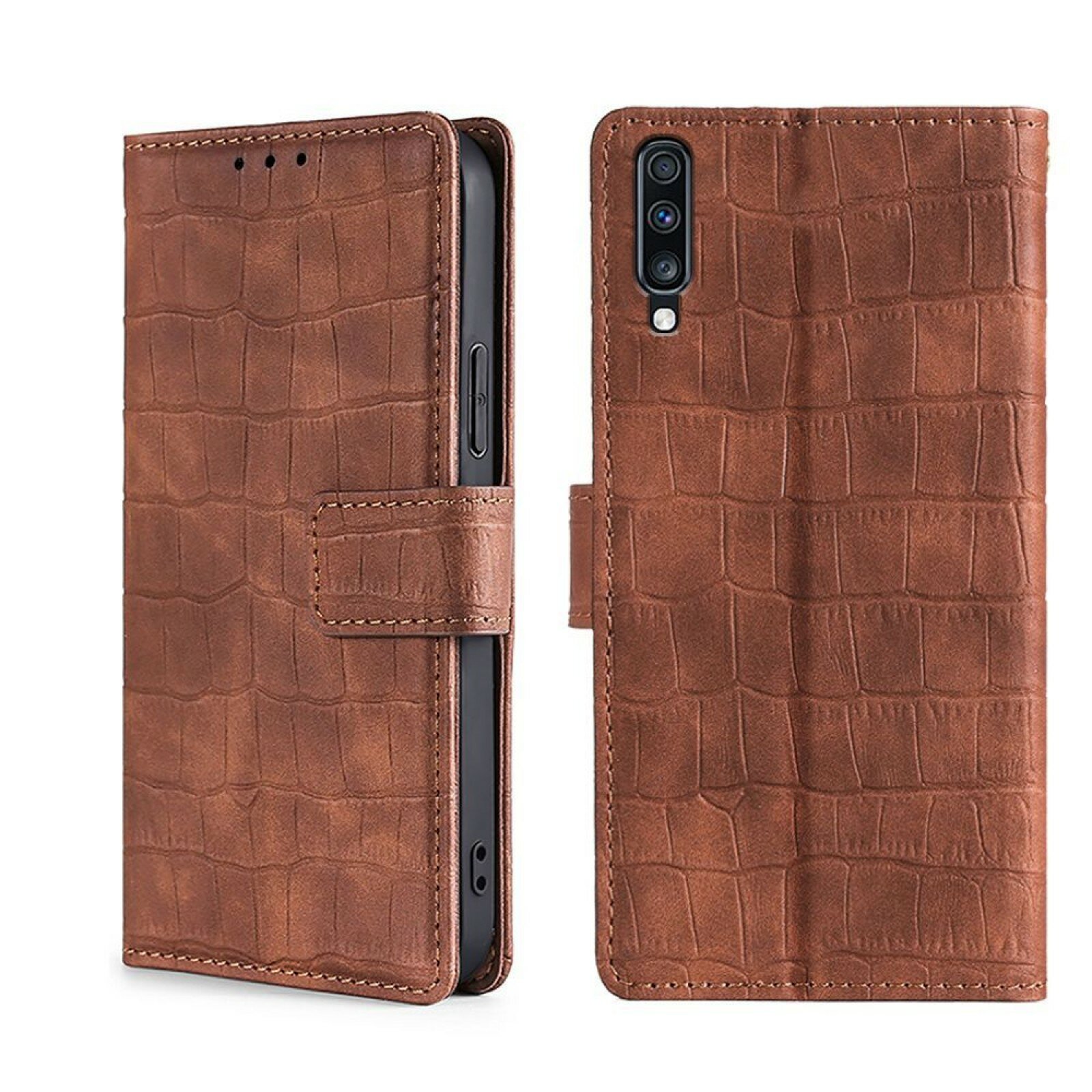 Чехол-книжка MyPads для Samsung Galaxy A70 с коричневой искусственной кожей под крокодиловую кожу