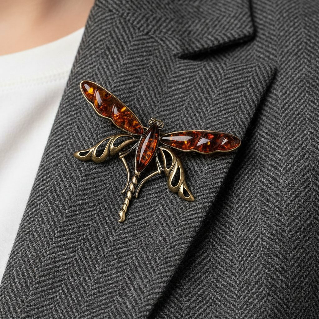 Брошь, янтарь
