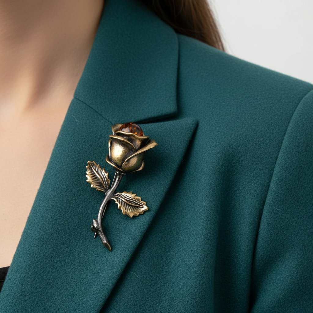 Брошь, янтарь