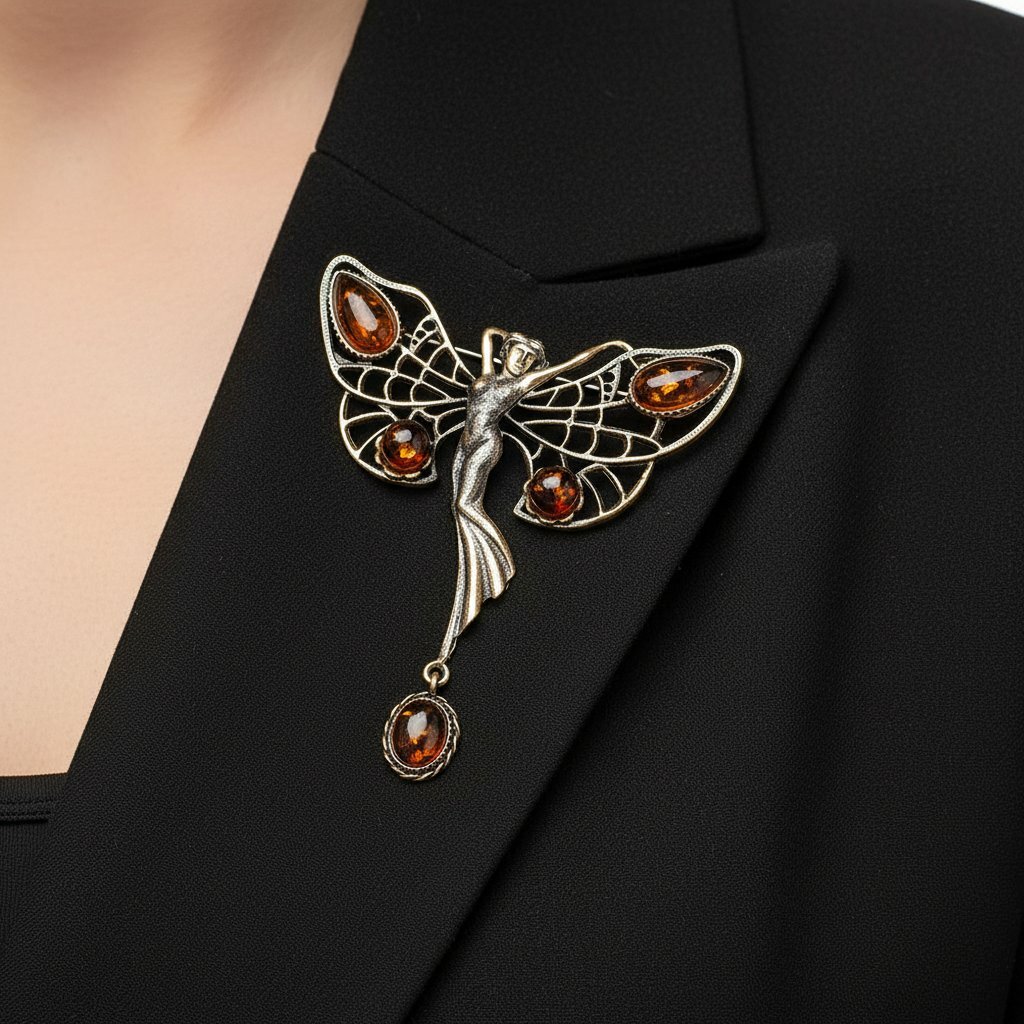 Брошь, янтарь