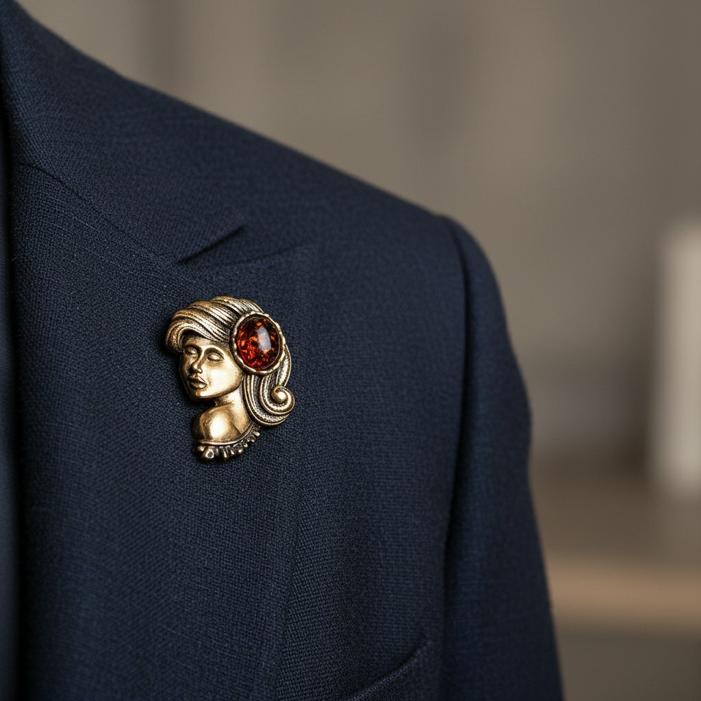 Брошь, янтарь