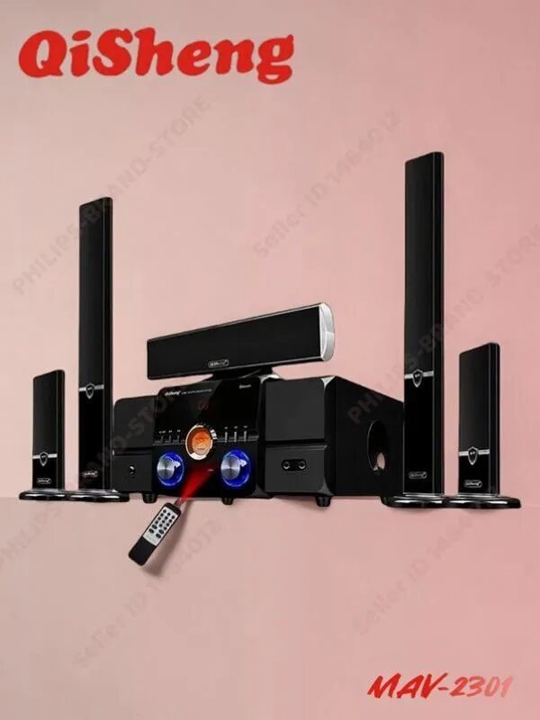 Qisheng Музыкальная комбинация домашнего кинотеатра 5.1, ресурс высокой четкости, черный, система ktvСет из 6 частей с раздельными компонентами, MAV-2301