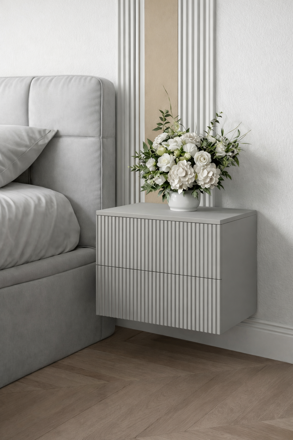 Тумба прикроватная "Моника", подвесная, МДФ, ящик, маленькая, без ручки, в спальню, прихожую, детскую