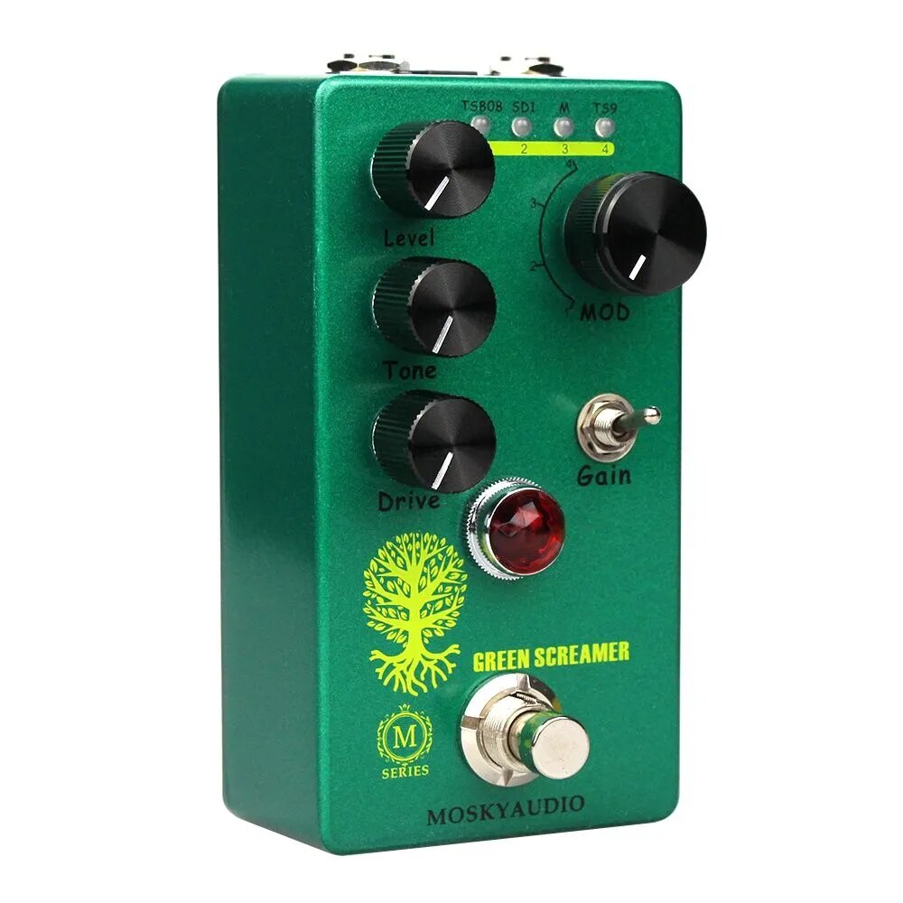 MOSKYAUDIO Green Screamer - Процессор эффектов для гитары, на основе Ibanez Tube Screame TS9, TS808, регуляторы LEVEL, TONE, DRIVE — фото 1