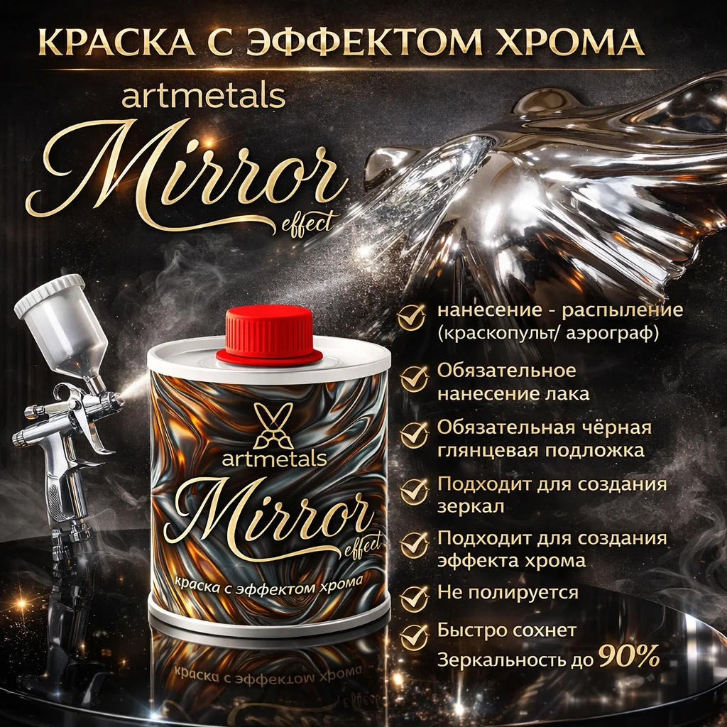 Краска с эффектом хрома Artmetals Mirror effect 0,3л, зеркальная краска комплект