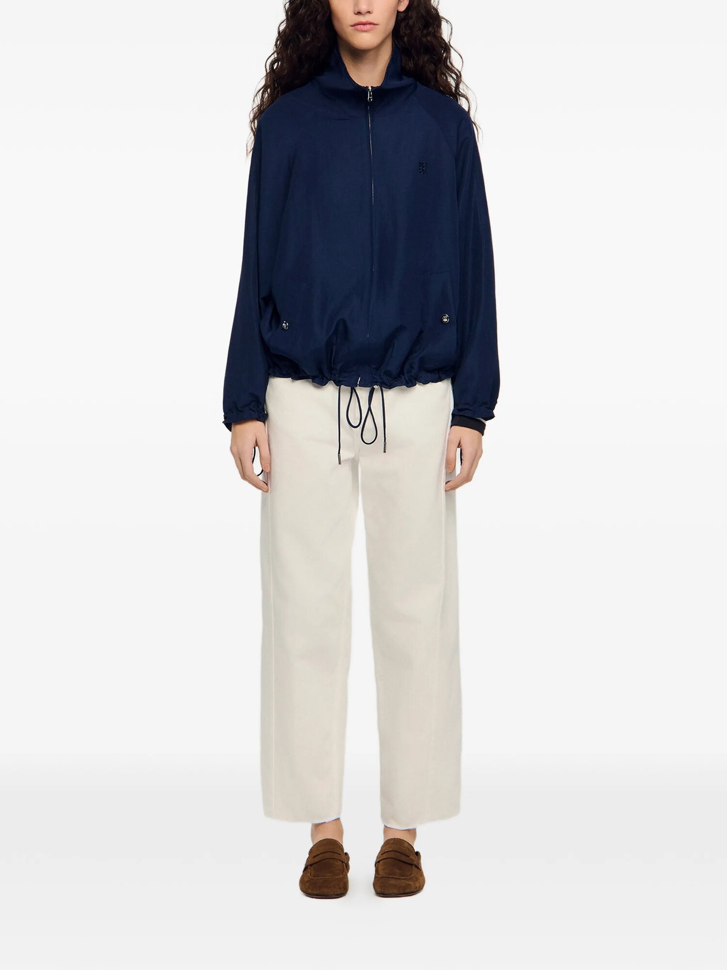 Куртка Sandro Drawstring high-neck jacket, размер 36 FR, синий — фото 1