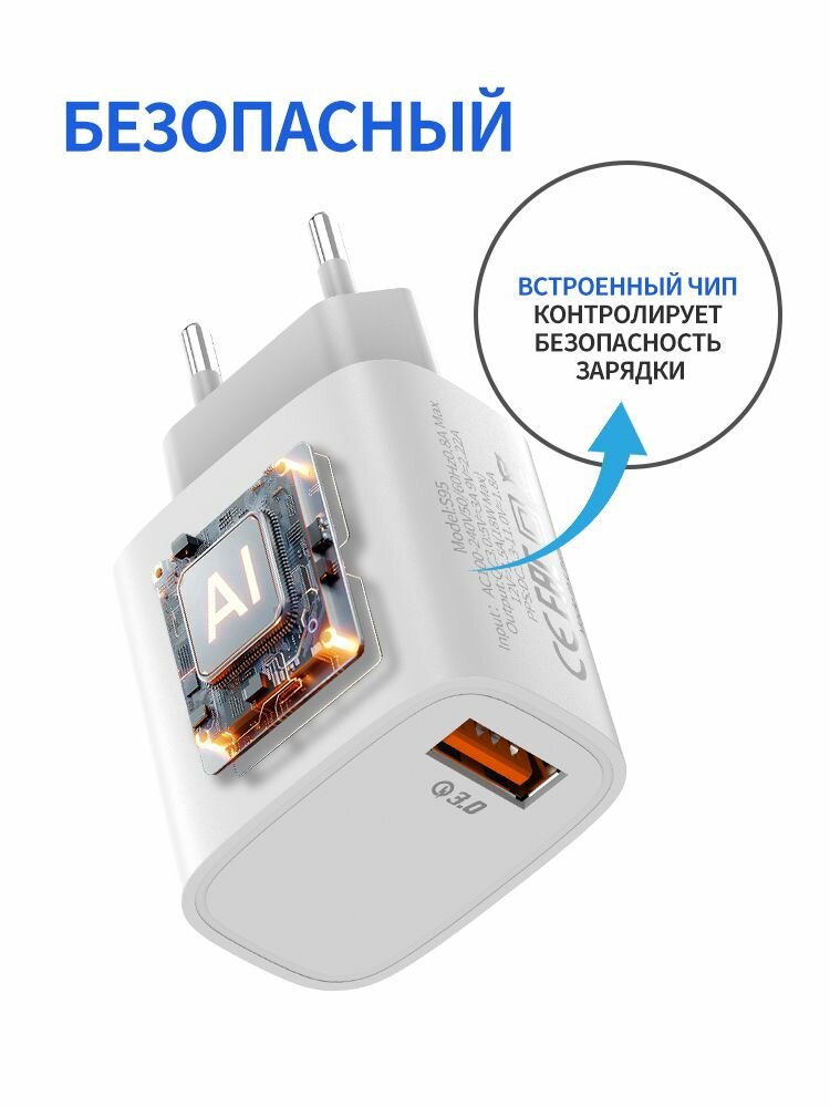 Беспроводная зарядка для телефона Быстрая Зарядка USB18W / Блок питания для телефона с кабелем Зарядное устройство универсальное
