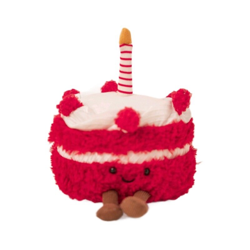 Мягкая плюшевая игрушка в виде мультяшного торта – плюшевая игрушка в виде красного клубничного торта с милым улыбающимся личиком и свечкой, забавная декоративная плюшевая кукла для игр, украшения комнаты и уютного времяпрепровождения, 25 см.