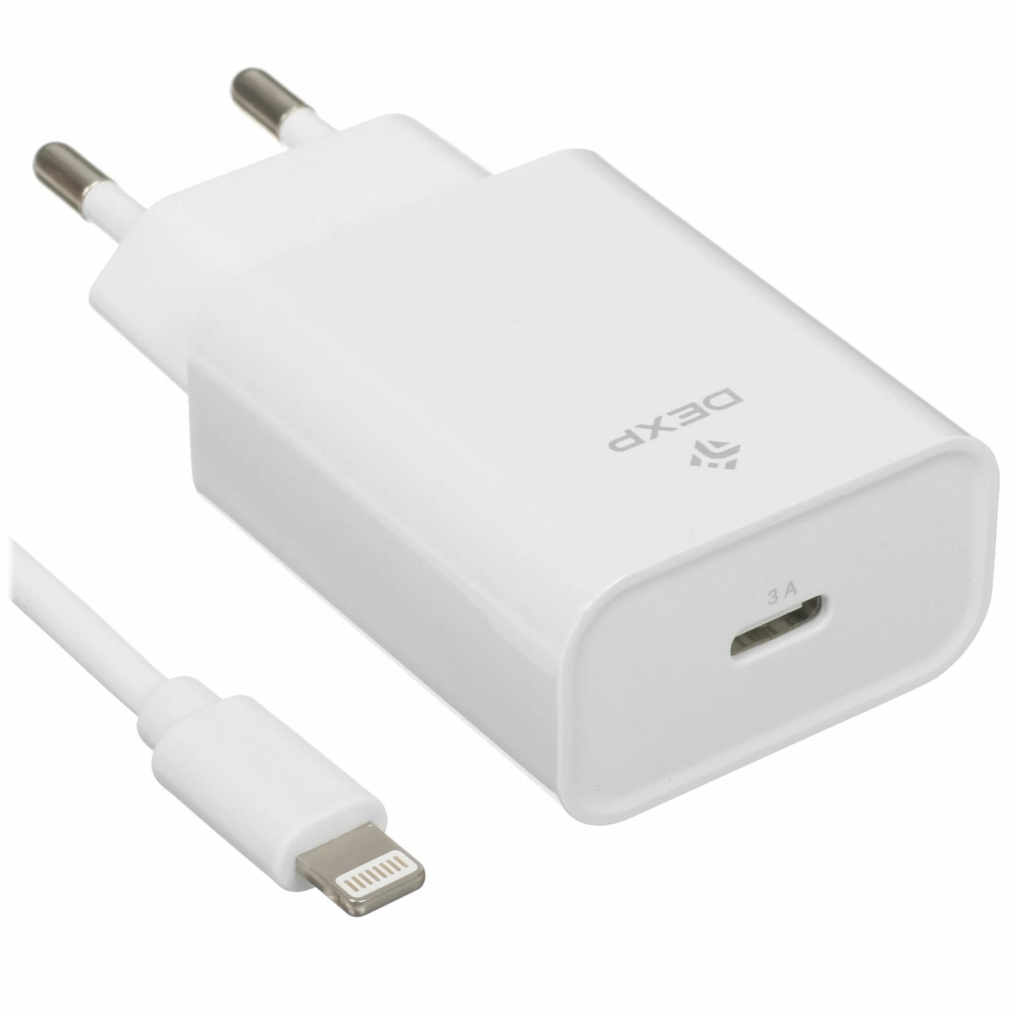 Сетевое зарядное устройство DEXP IET25CD 25 Вт белый + кабель Lightning 8-pin
